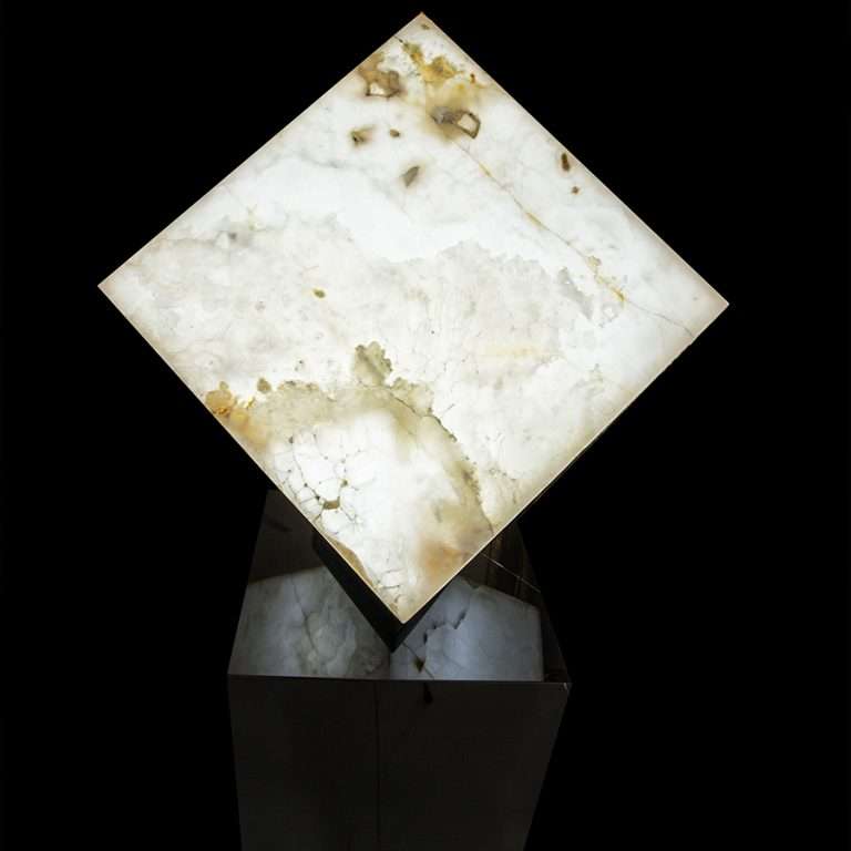 Lamp Cube in Onyx Ice Glacier, Onyx Cube Lamp Art Design, 50 cm – Diva