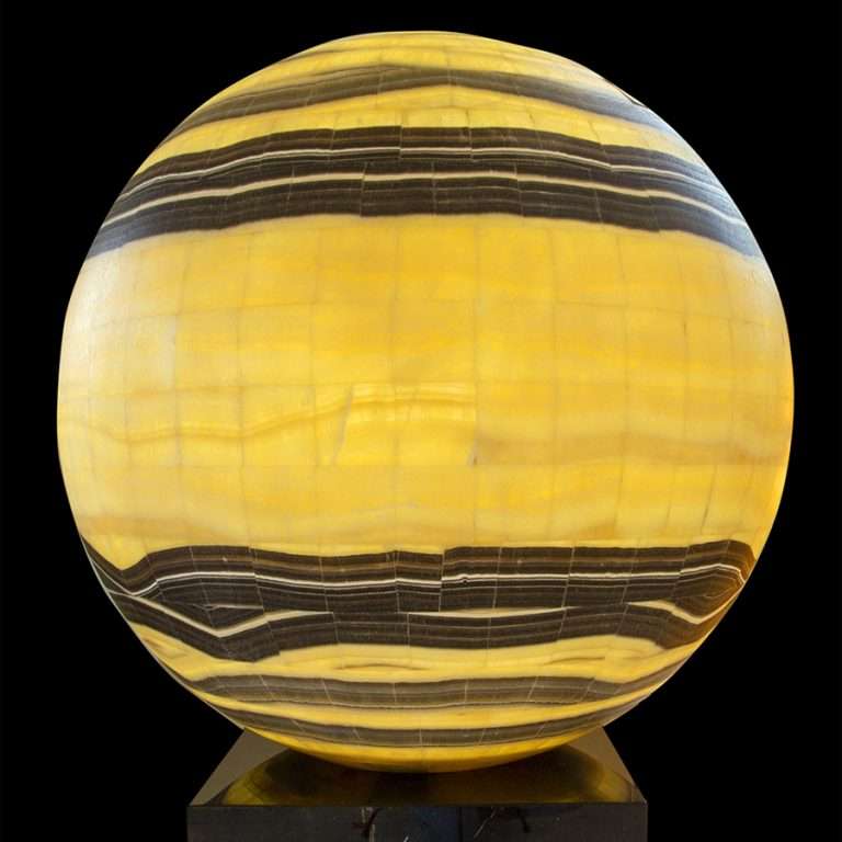 Onyx Illuminated Sphere Moon Lamp on Black Onyx base – Diva