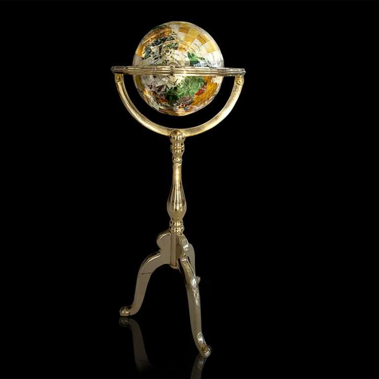 Gemstone Globe with a Mother of Pearl Full Cut Ocean on a Gold Colored ...