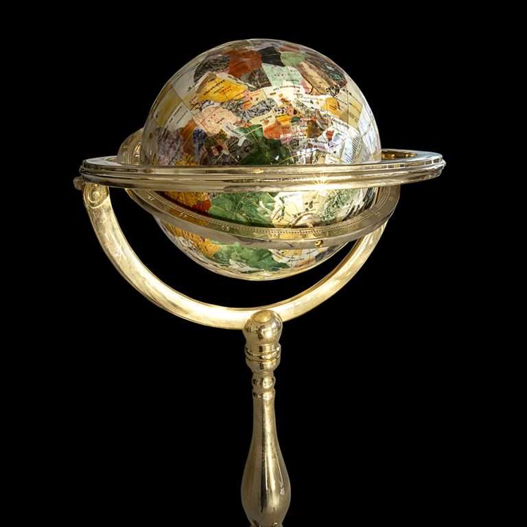 Gemstone Globe with a Mother of Pearl Full Cut Ocean on a Gold Colored ...