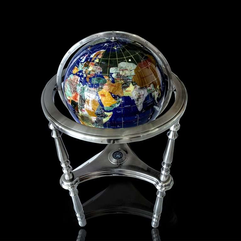 Gemstone Globe w/ Lapis Ocean on Ambassador Gun Metal – Diva