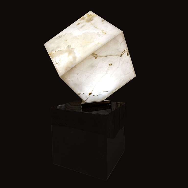 Lamp Cube in Onyx Ice Glacier, Onyx Cube Lamp Art Design, 50 cm – Diva
