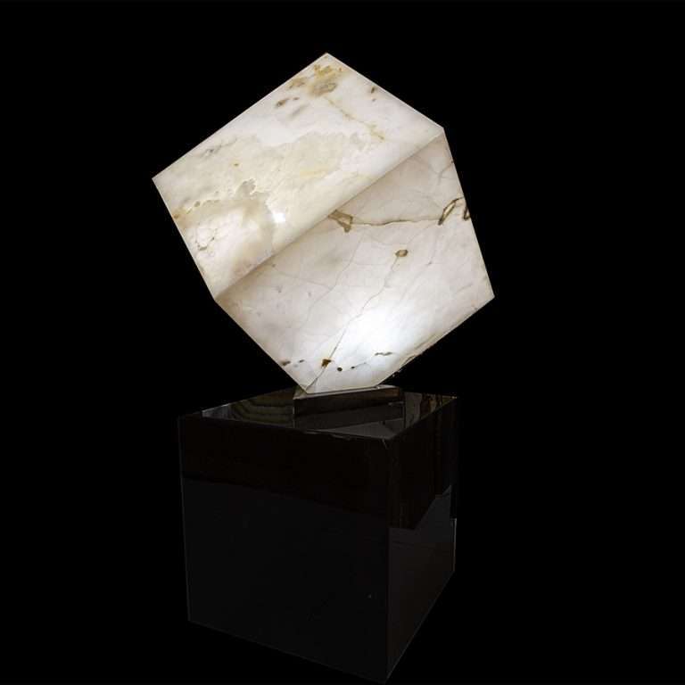 Lamp Cube in Onyx Ice Glacier, Onyx Cube Lamp Art Design, 50 cm – Diva