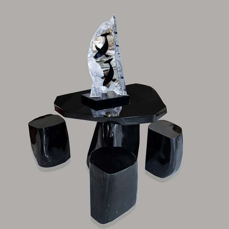 Natural Black Basalt Table Stones and 4 stool – Diva