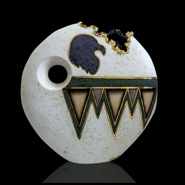 Sharon Penn Eagle Design Pottery Vase w/ 22K Gold Inliad – Diva