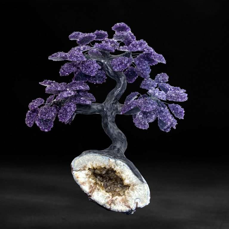 Amethyst Clustered Gemstone Tree on Natural Transparent Calcite Mineral ...