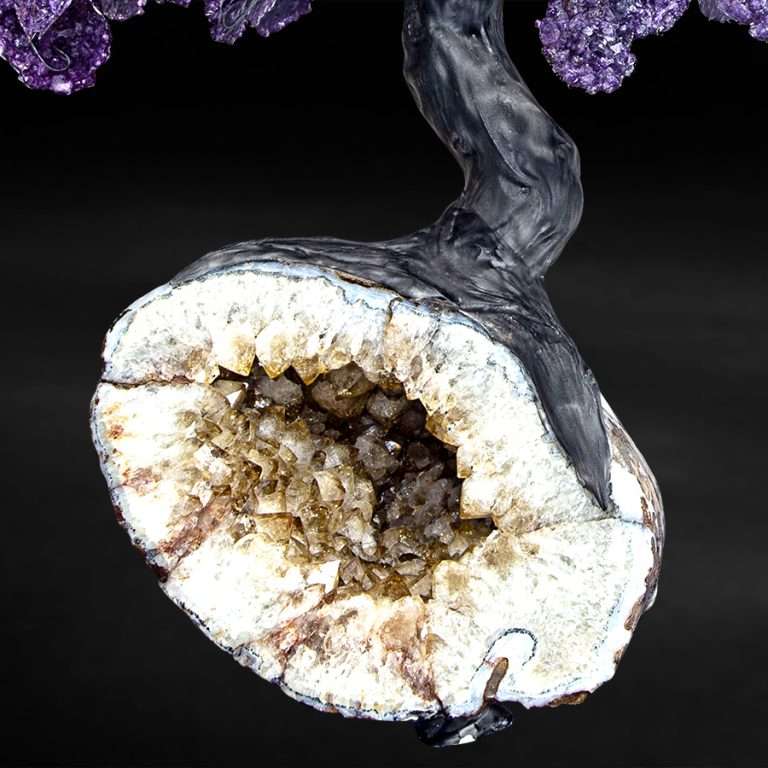 Amethyst Clustered Gemstone Tree on Natural Transparent Calcite Mineral ...