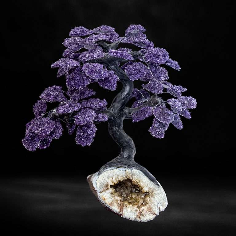 Amethyst Clustered Gemstone Tree on Natural Transparent Calcite Mineral ...