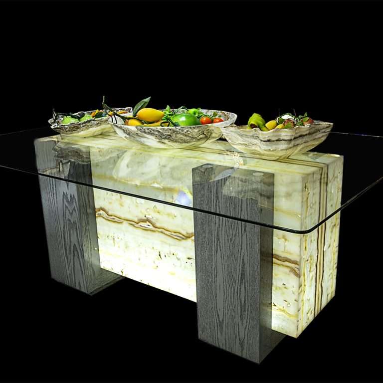 Dining Table on the Base of Illuminated Natural Onyx w/ Glass Top ...