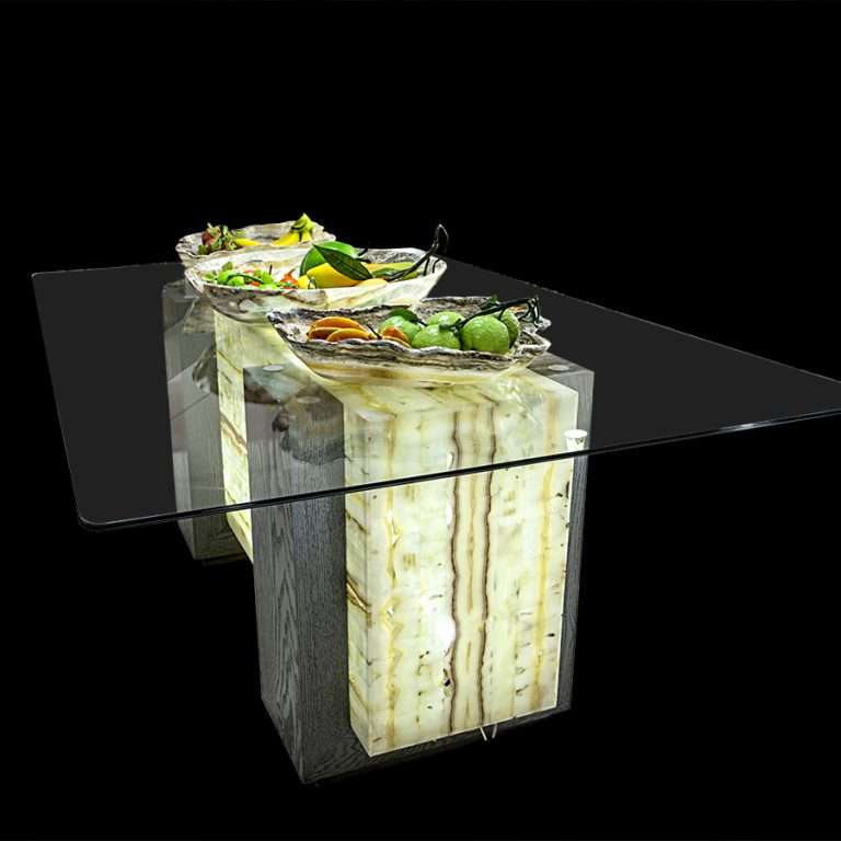 Dining Table on the Base of Illuminated Natural Onyx w/ Glass Top ...
