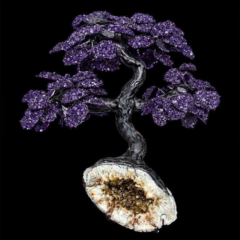 Amethyst Clustered Gemstone Tree on Natural Transparent Calcite Mineral ...