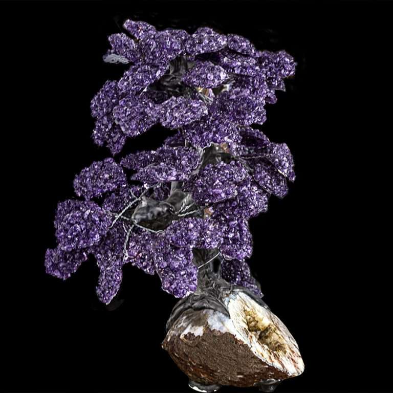 Amethyst Clustered Gemstone Tree on Natural Transparent Calcite Mineral ...
