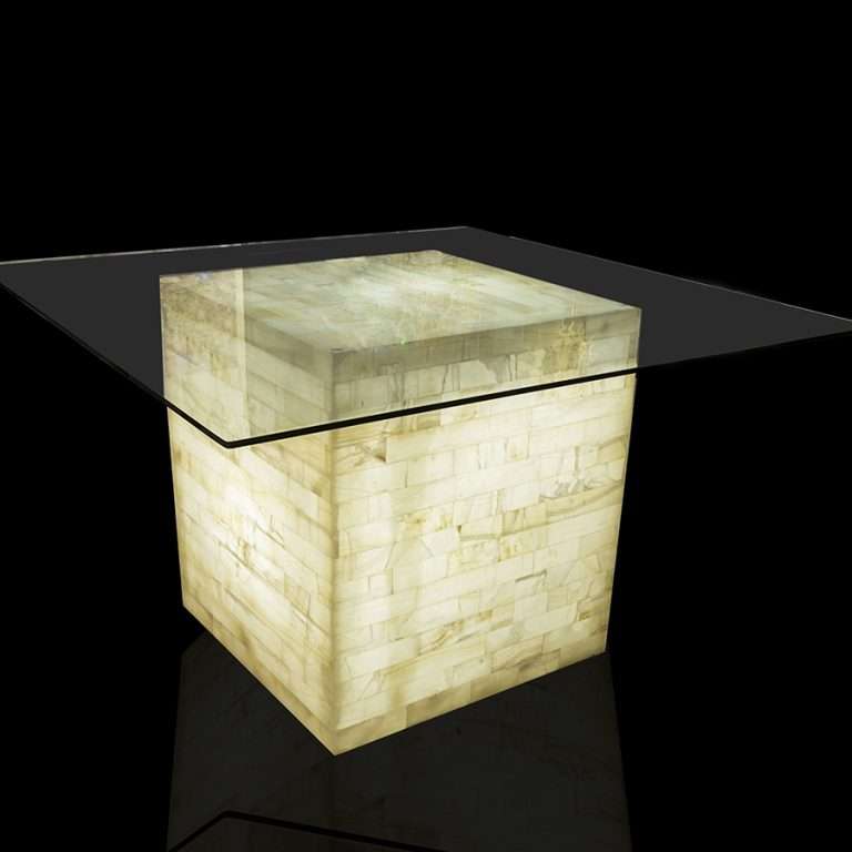 Square Illuminated White Onyx Table on glass top, Onyx Square Table – Diva