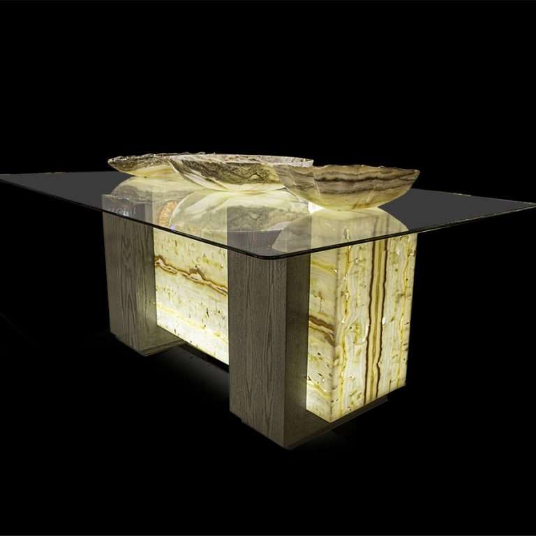 Dining Table on the Base of Illuminated Natural Onyx w/ Glass Top ...