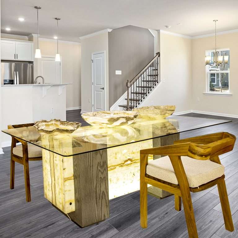 Dining Table on the Base of Illuminated Natural Onyx w/ Glass Top ...