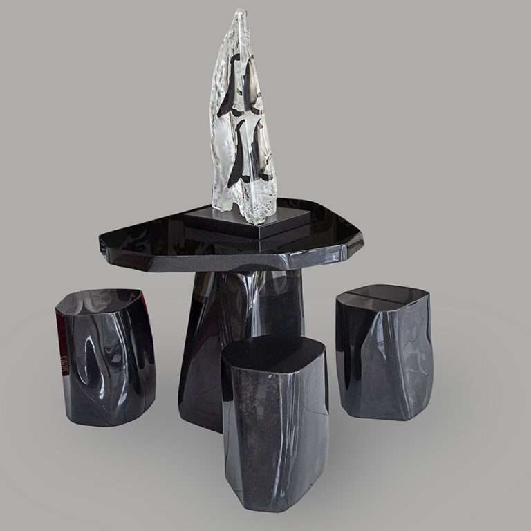 Natural Black Basalt Table Stones and 4 stool – Diva