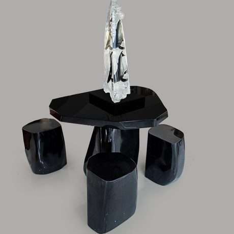 Natural Black Basalt Table Stones and 4 stool – Diva