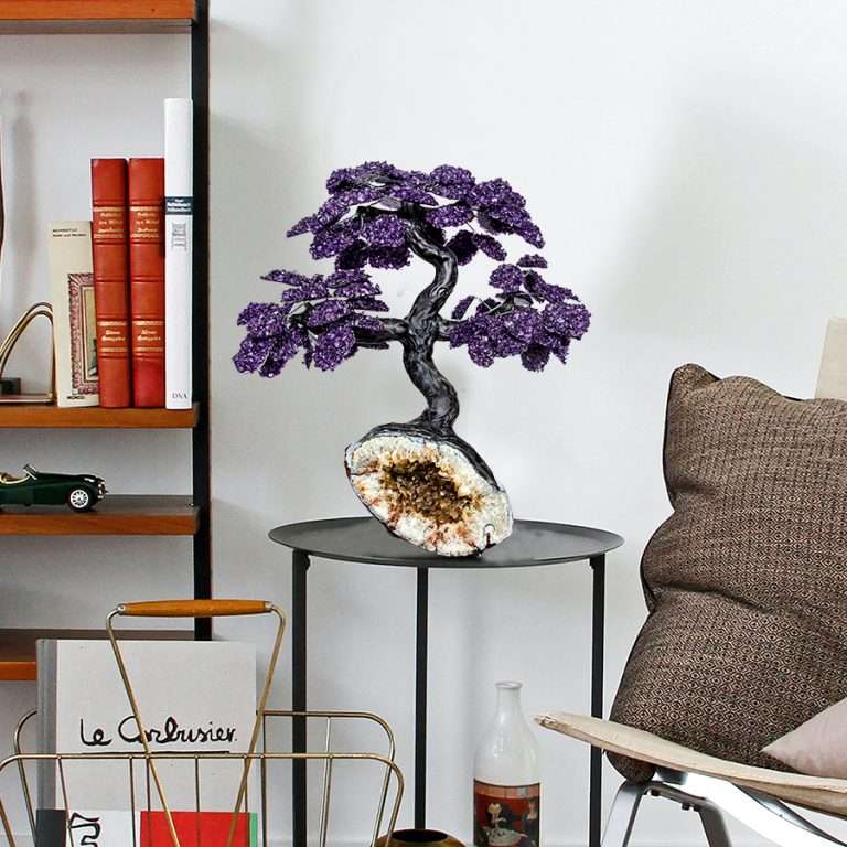 Amethyst Clustered Gemstone Tree on Natural Transparent Calcite Mineral ...