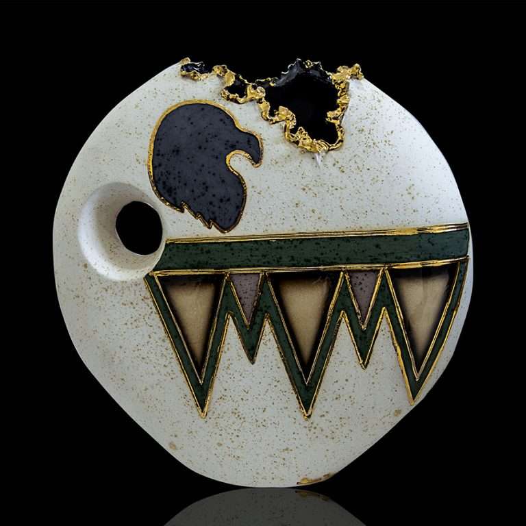 Sharon Penn Eagle Design Pottery Vase w/ 22K Gold Inliad – Diva