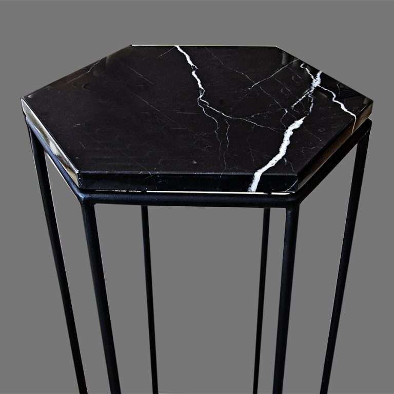 Hexagonal Side Table in Black Marble with Black Metal Frame – Diva
