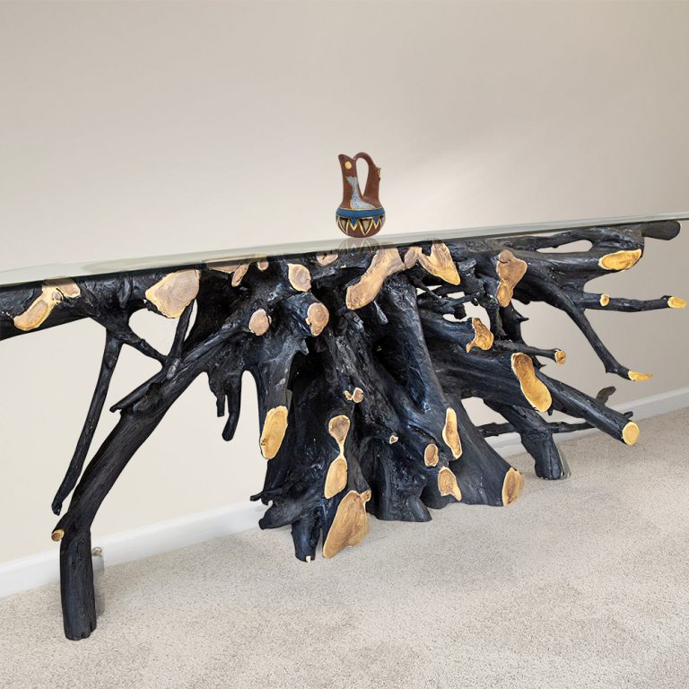 Organic Teak Root Classic Console Table – Brunt Black – Diva