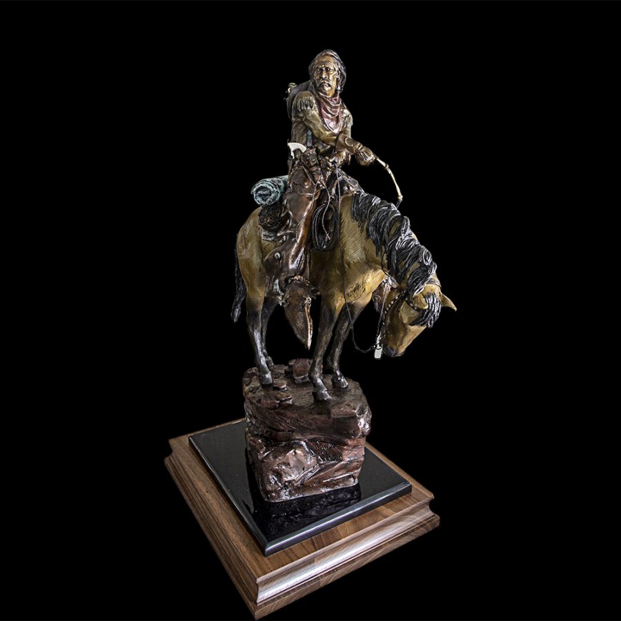 Cowboy Sculpture “Thirty & Found Cowboy” (Mounted on Marble & Wood Base ...