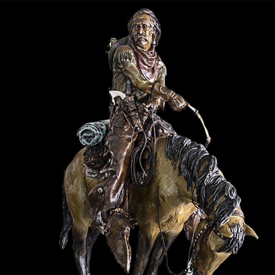 Cowboy Sculpture “Thirty & Found Cowboy” (Mounted on Marble & Wood Base ...