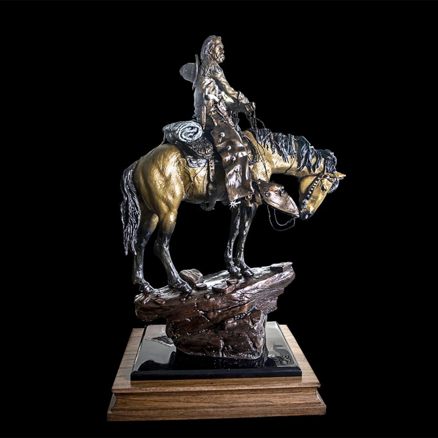 Cowboy Sculpture “Thirty & Found Cowboy” (Mounted on Marble & Wood Base ...