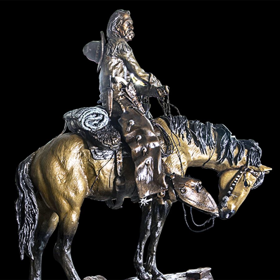 Cowboy Sculpture “Thirty & Found Cowboy” (Mounted on Marble & Wood Base ...