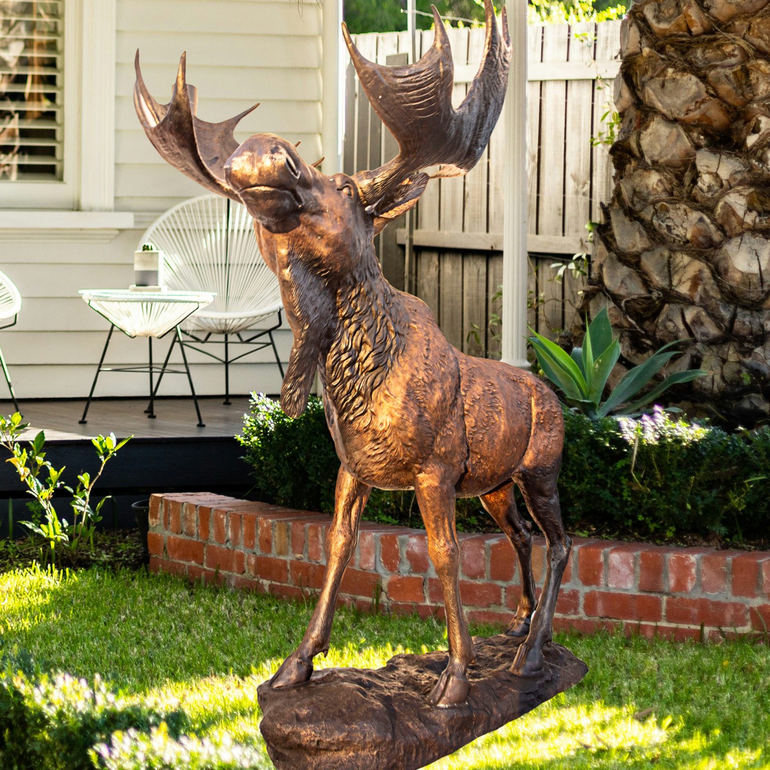 Bronze Patina Moose Sculpture, Life Size Bronze Moose Sculpture on Base ...