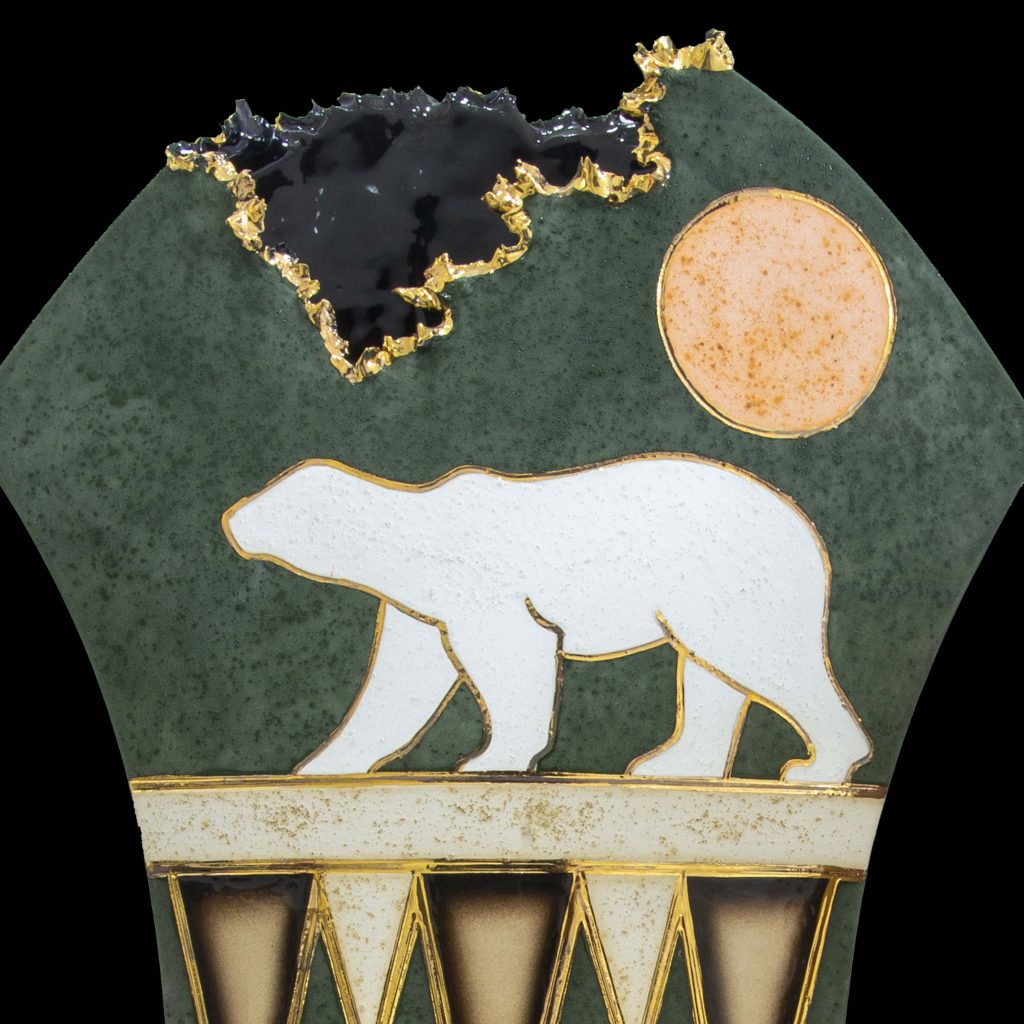 Rare Sharon Penn Green Bear and Moon Art Pottery Vase w/ 22K Gold ...