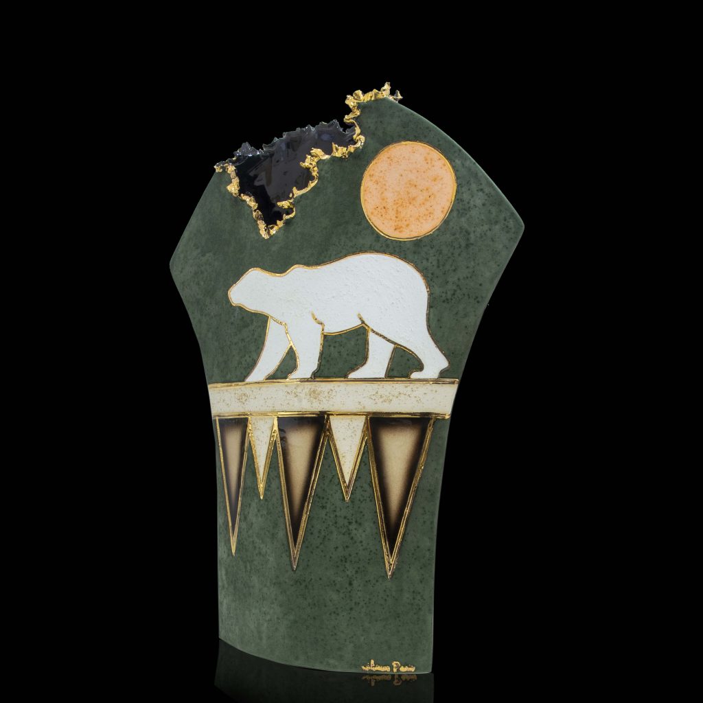 Rare Sharon Penn Green Bear and Moon Art Pottery Vase w/ 22K Gold ...