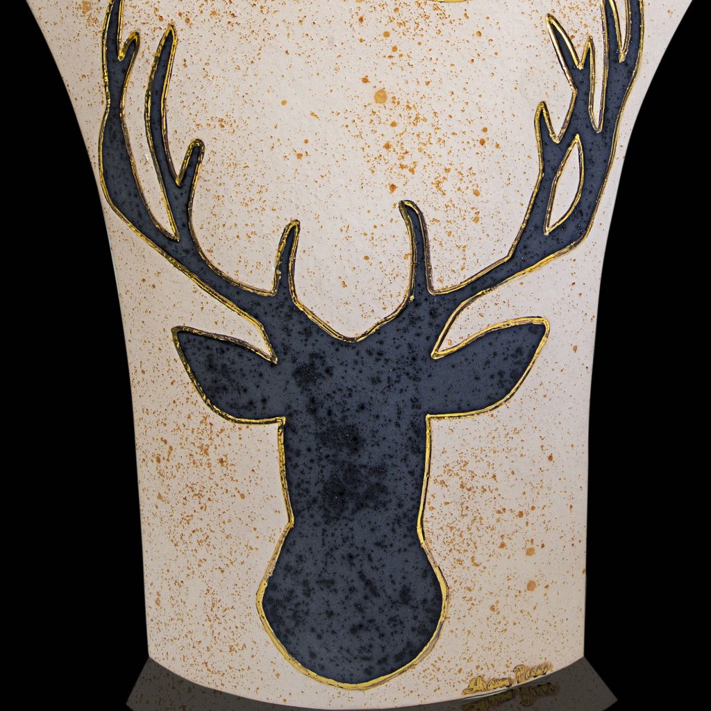 Rare Sharon Penn Pink Deer & Moon Art Pottery Vase w/ 22K Gold inlay ...