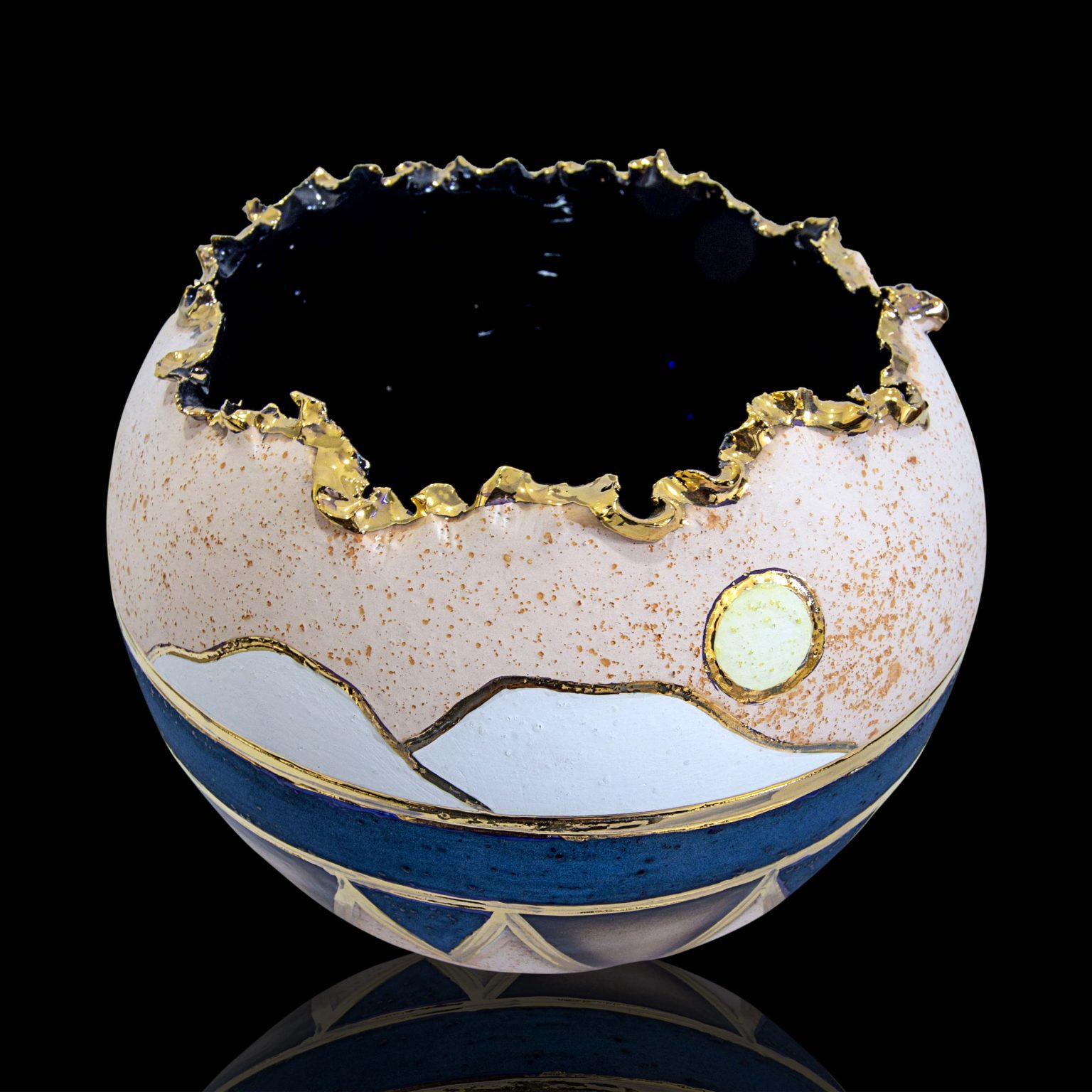 Rare Sharon Penn Art Pottery Vase w/ 22K Gold inlay – signed (Pink) – Diva