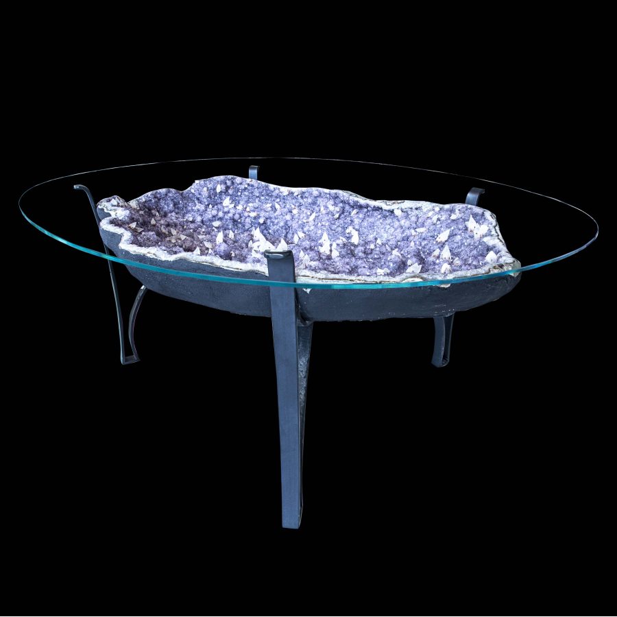 Natural Amethyst Geode Dining Table – includes Oval Glass Table Top – Diva